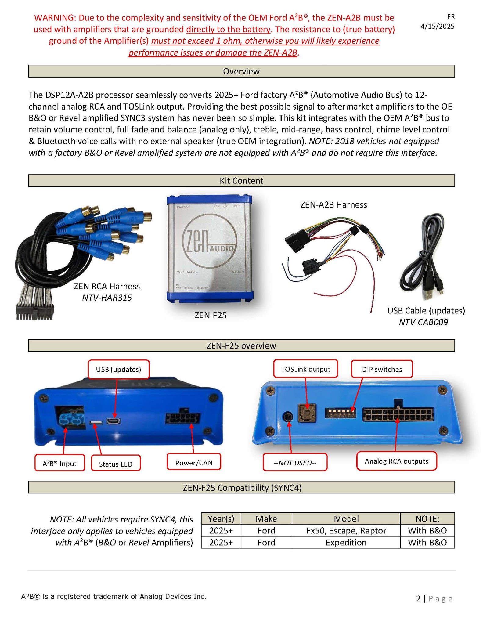 2025+ Ford Factory Integration Stereo ZEN-F25 Interface for B&O Includ ...